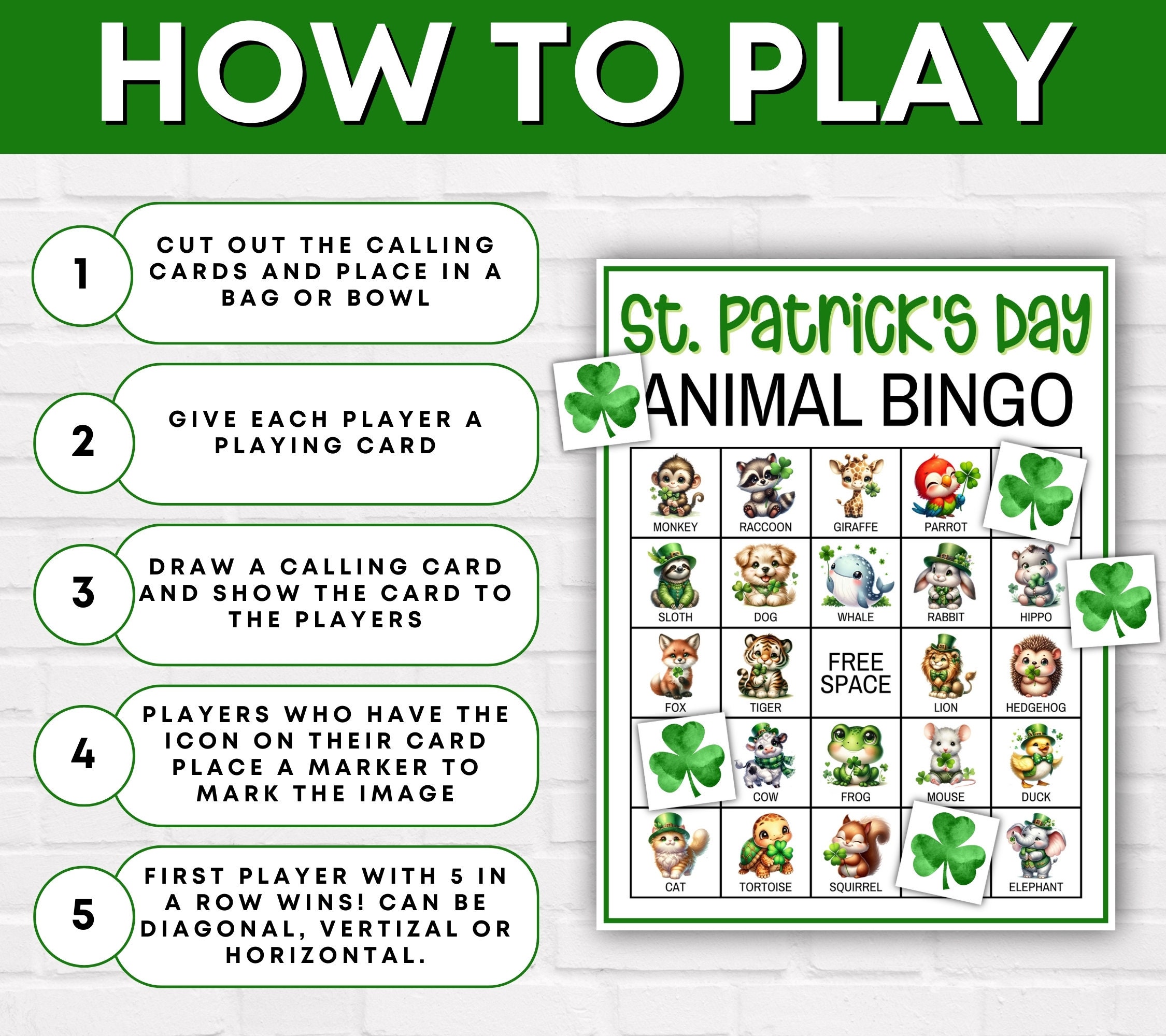 60 St Patricks Day Animal Bingo Cards Game Printable, St Patricks ...