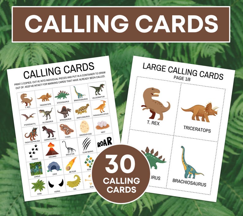 30 Dinosaur Bingo Cards Printable Game, Dinosaur Birthday Party Bingo ...
