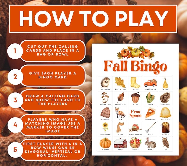 60 Fall Bingo Cards Printable Game, Fall Autumn Bingo Boards, Fall ...