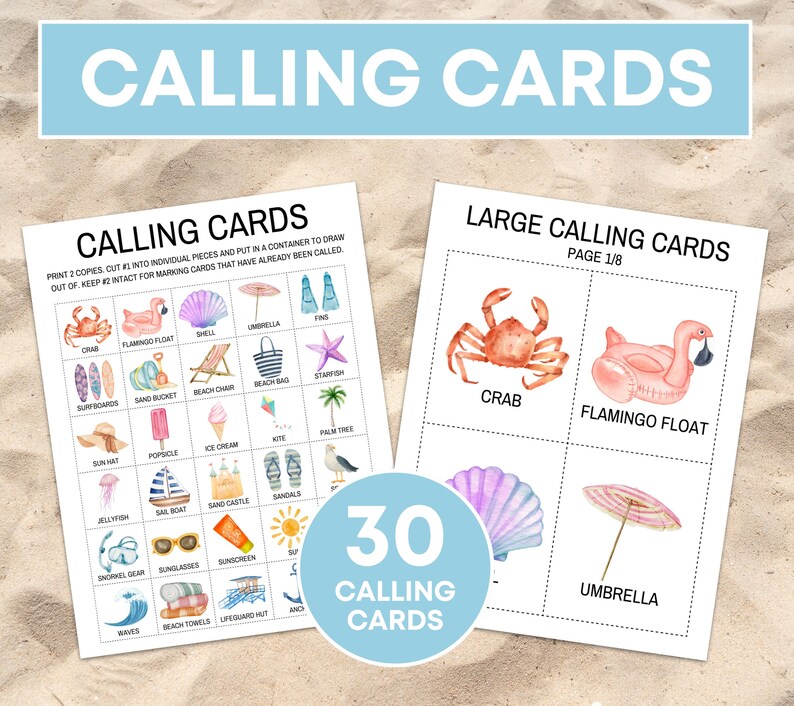 120 Beach Bingo Cards Printable Game, Beach Day Birthday Party Bingo ...