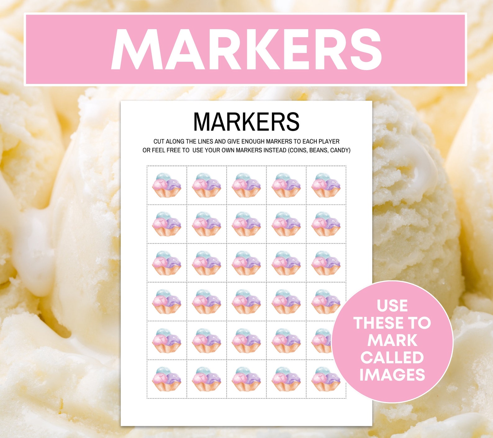 90 Ice Cream Bingo Cards Printable Game, Ice Cream Birthday Party Bingo ...