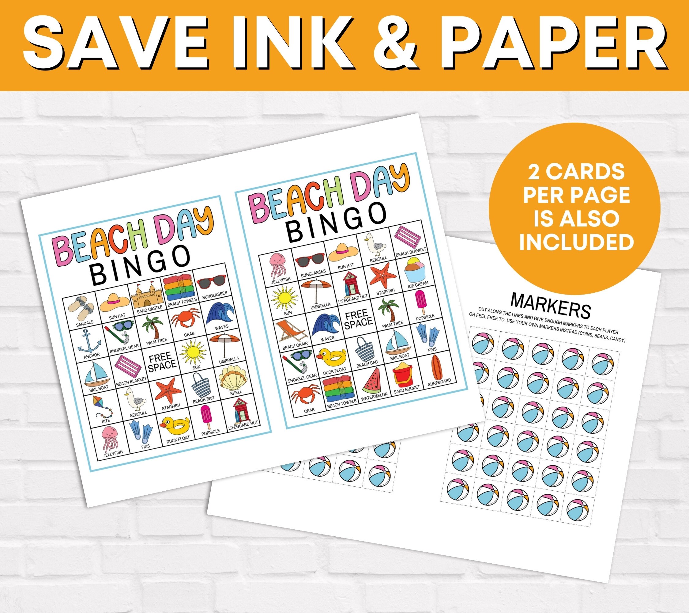 30 Beach Bingo Cards Printable Game, Beach Day Birthday Party Bingo ...