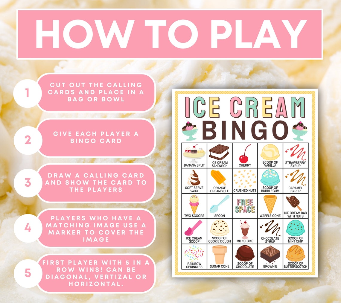 30 Ice Cream Bingo Cards Printable Game, Ice Cream Birthday Party Bingo ...