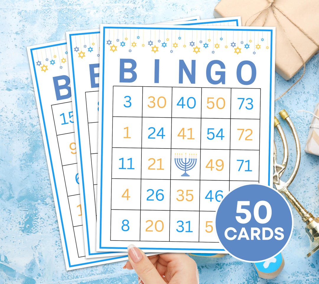 50 Hanukkah Bingo Cards Printable Game, Hanukkah Party Bingo Boards ...