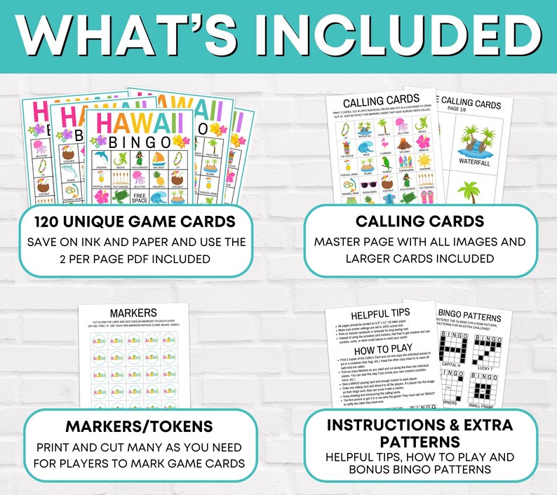 120 Hawaii Bingo Cards Printable Game, Luau Aloha Hawaiian Birthday ...