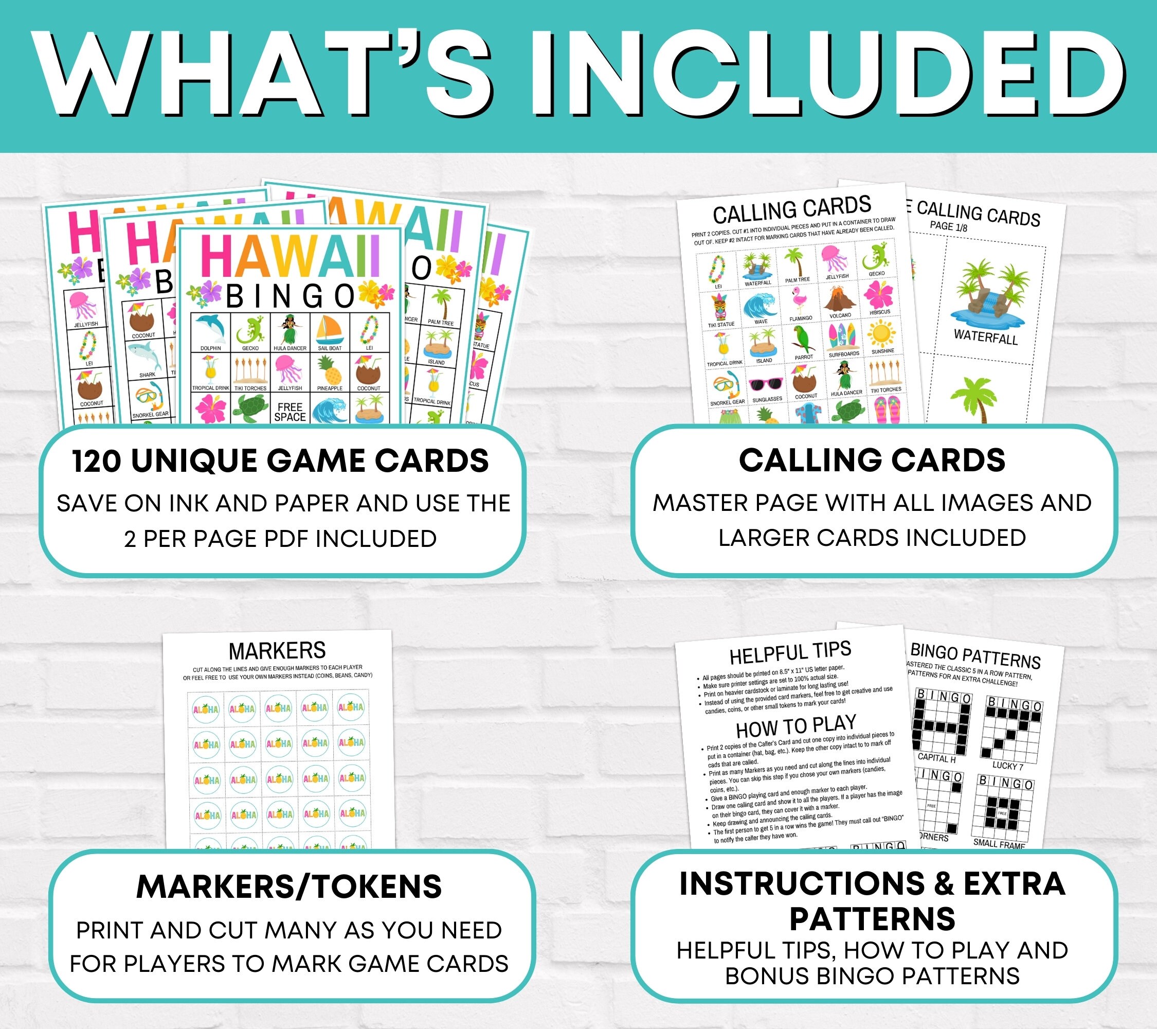 120 Hawaii Bingo Cards Printable Game, Luau Aloha Hawaiian Birthday ...