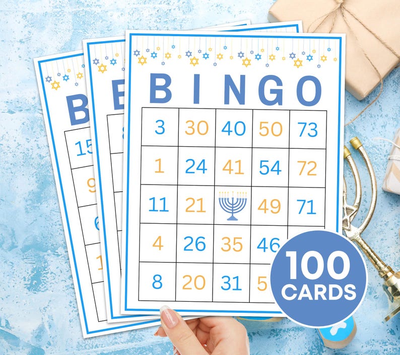 100 Hanukkah Bingo Cards Printable Game, Hanukkah Party Bingo Boards ...