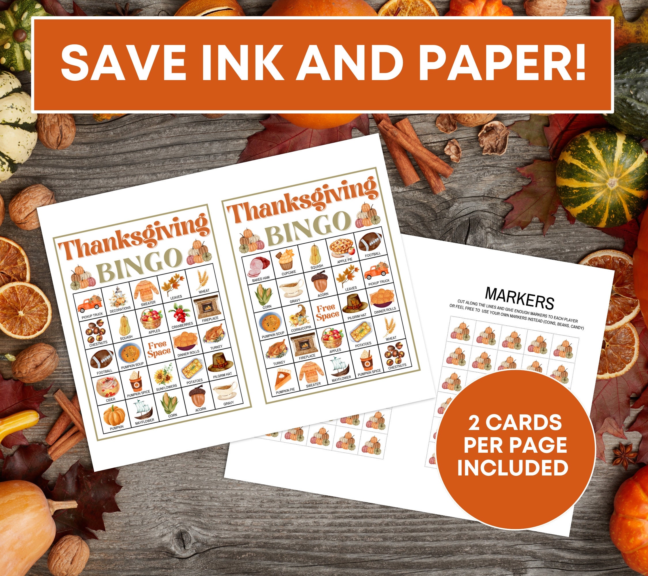 30 Thanksgiving Bingo Cards Printable Game,thanksgiving Fall Bingo ...