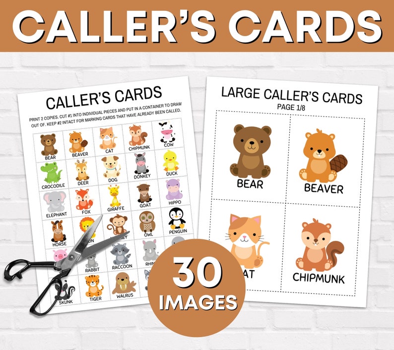 30 Animal Bingo Cards Printable Game, Zoo Baby Animal Bingo Boards ...