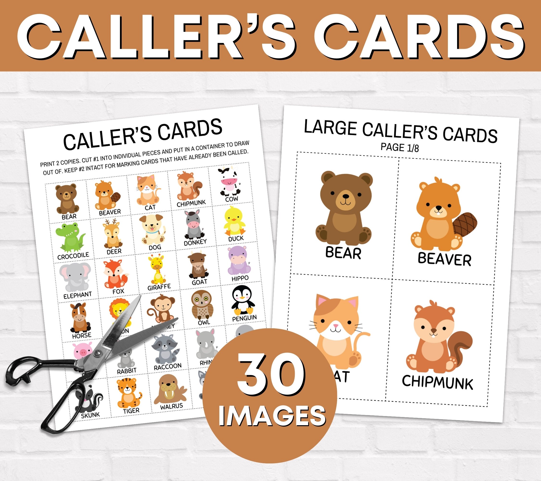 30 Animal Bingo Cards Printable Game, Zoo Baby Animal Bingo Boards ...