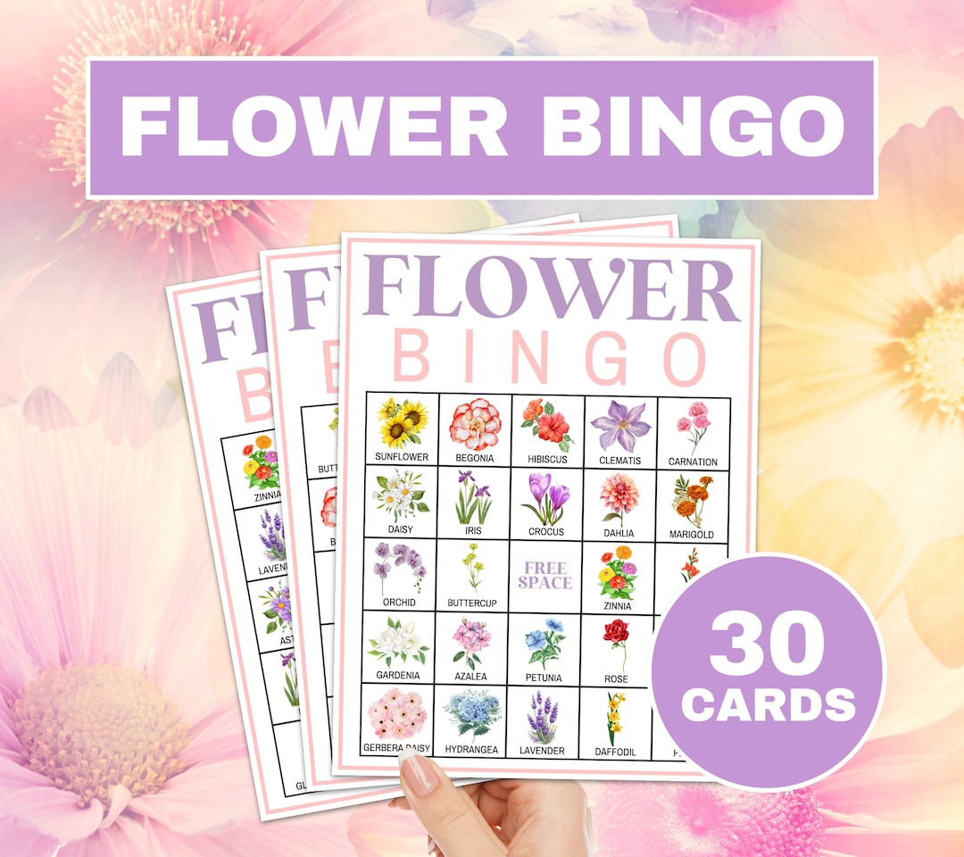 30 Flower Bingo Cards Printable Game, Floral Spring Bingo Boards Kids ...