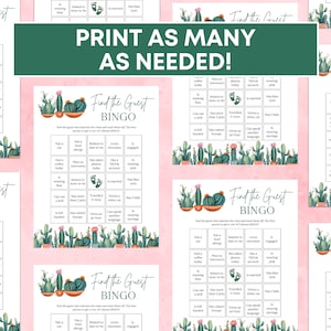 Cactus Baby Shower Bingo Game Printable, Find the Guest Bingo Card ...