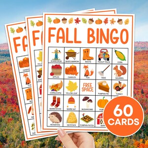 60 Fall Bingo Cards Printable Game, Fall Autumn Bingo Boards, Fall ...