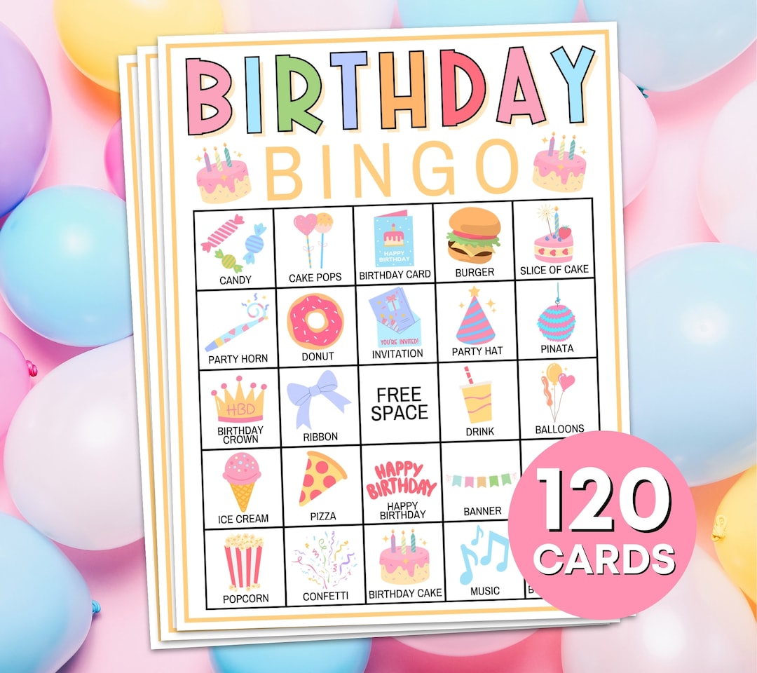 120 Birthday Bingo Cards Printable Game, Pastel Kids Birthday Bingo ...