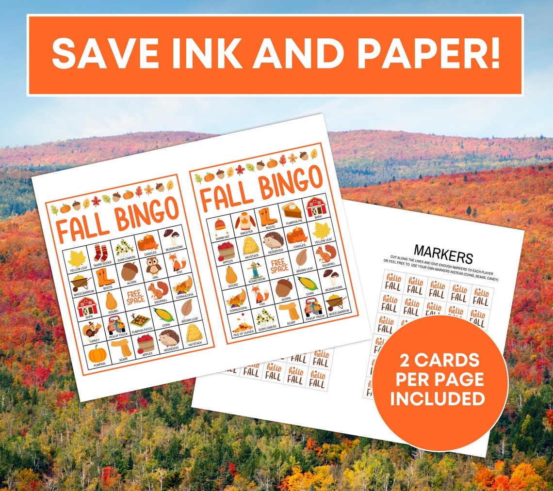 30 Fall Bingo Cards Printable Game, Fall Autumn Bingo Boards, Fall ...