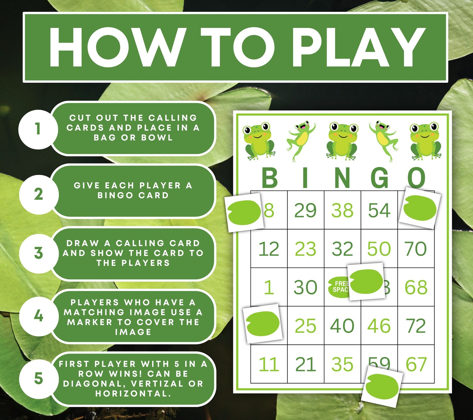 100 Frog Bingo Cards Printable Game, Frog Birthday Party Bingo Game for ...