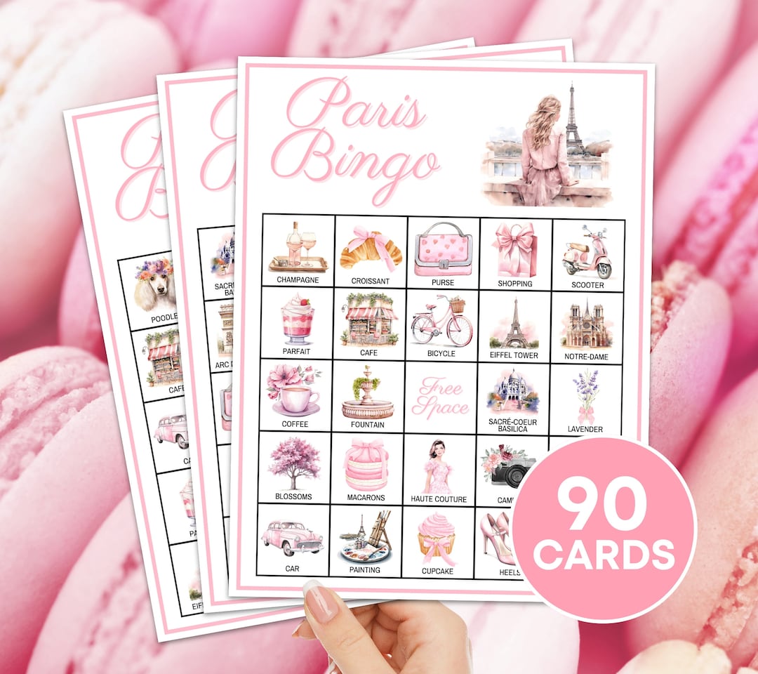 90 Paris Bingo Cards Printable Game, Pink Aesthetic Paris France Bingo ...