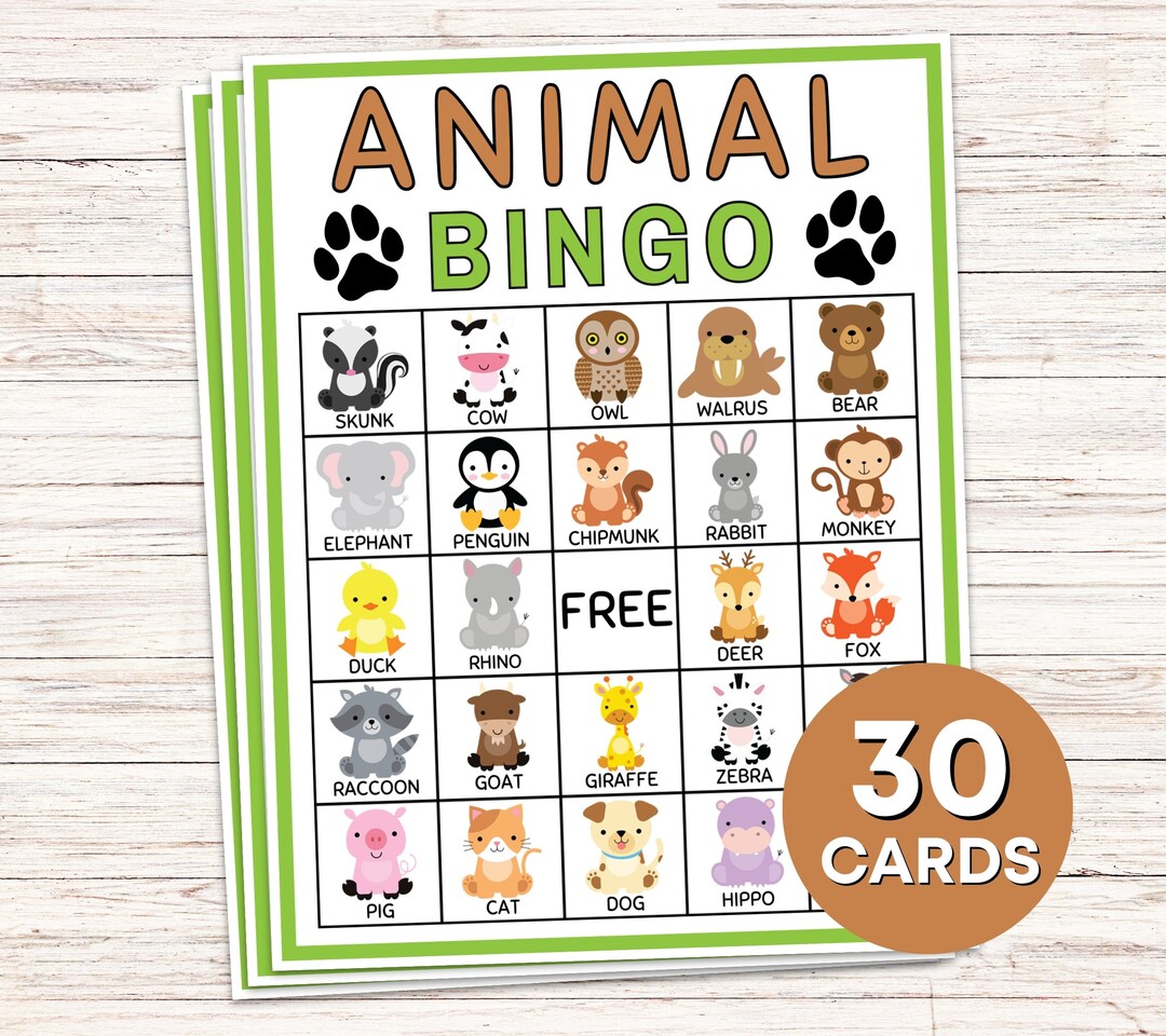 30 Animal Bingo Cards Printable Game, Zoo Baby Animal Bingo Boards ...