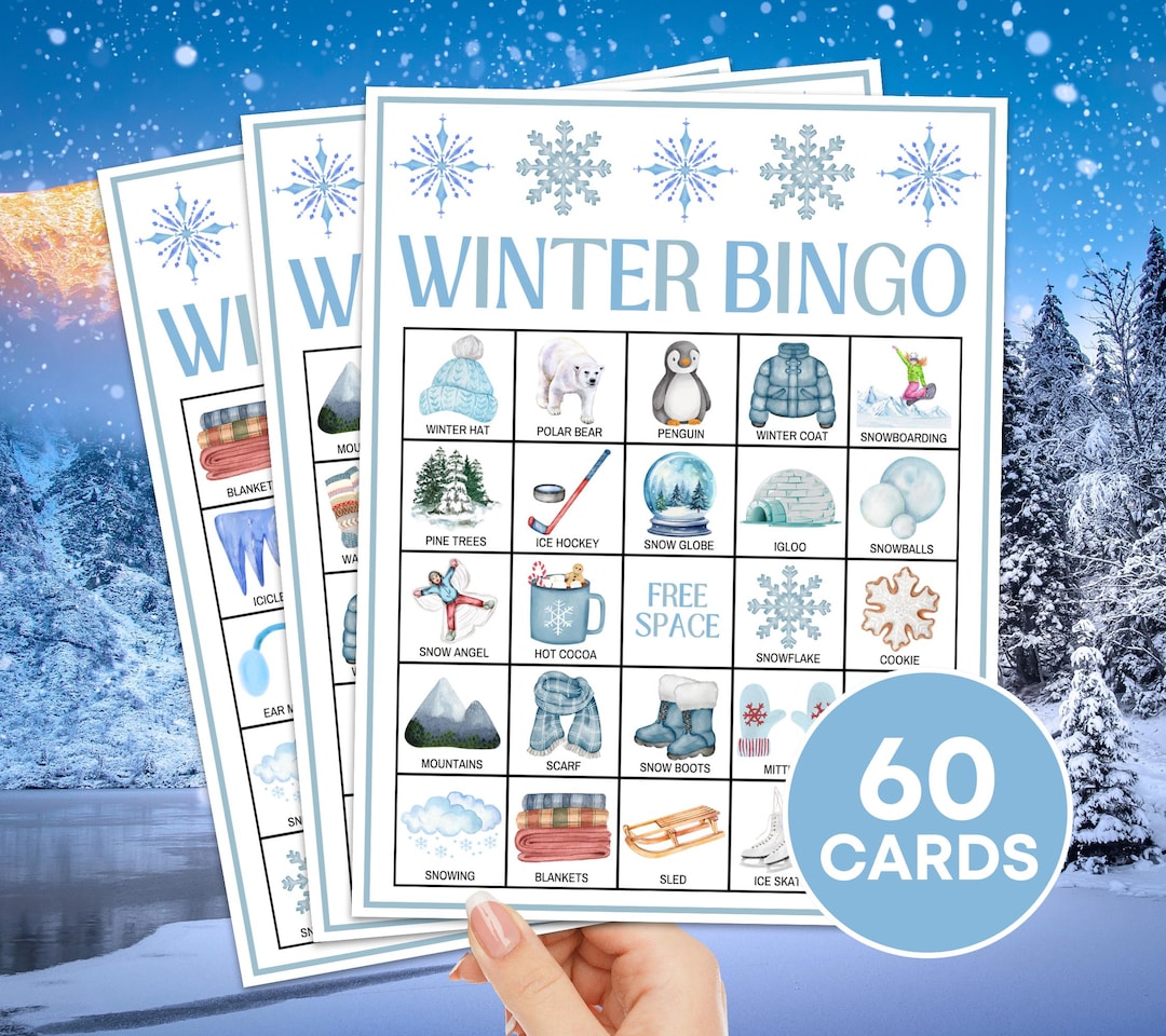 60 Winter Bingo Cards Printable Game,winter Bingo Board Activity for ...