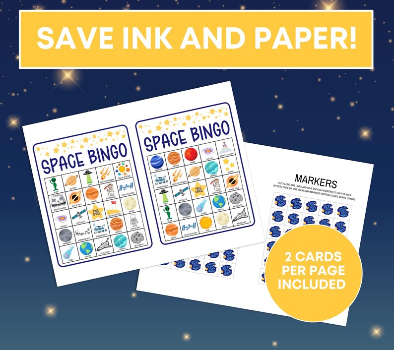 30 Space Bingo Cards Printable Game, Outer Space Birthday Party Game ...