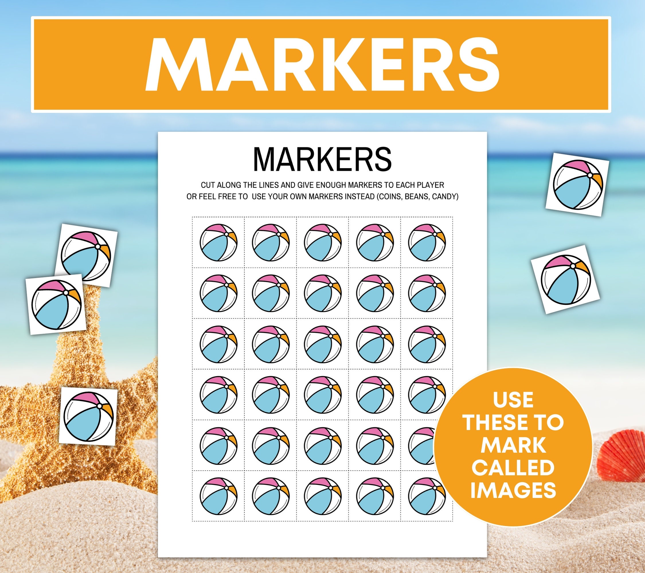 60 Beach Bingo Cards Printable Game, Beach Day Birthday Party Bingo ...