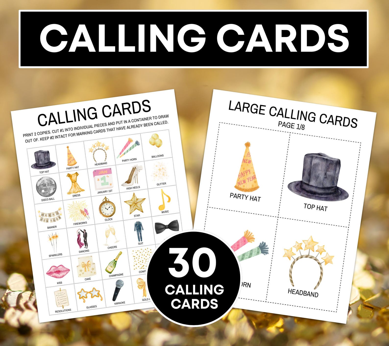 30 New Years Bingo Cards Printable Game, New Years Eve Bingo Boards ...