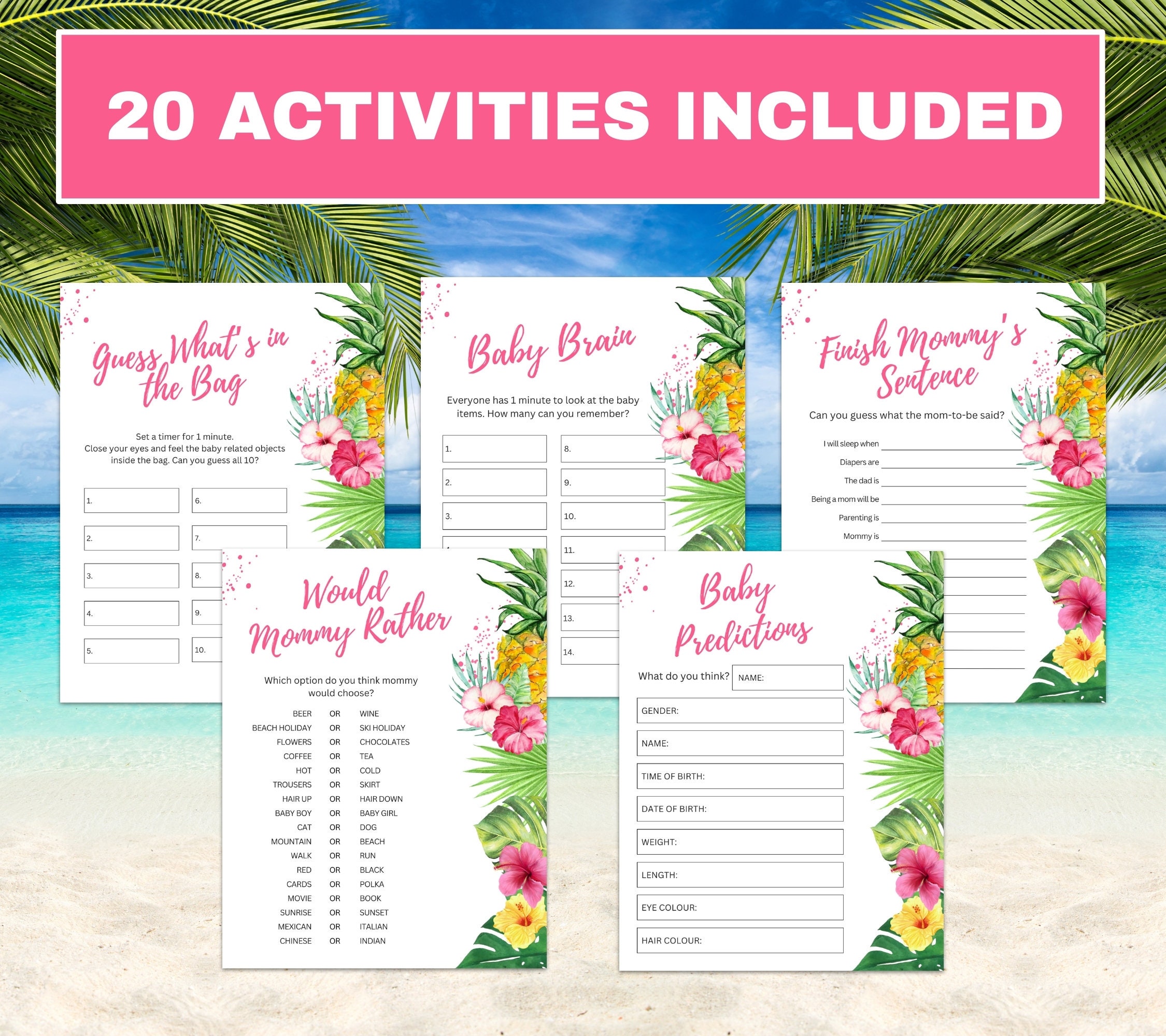 Aloha Baby Shower Games Printable Bundle, Aloha Tropical Baby Shower ...