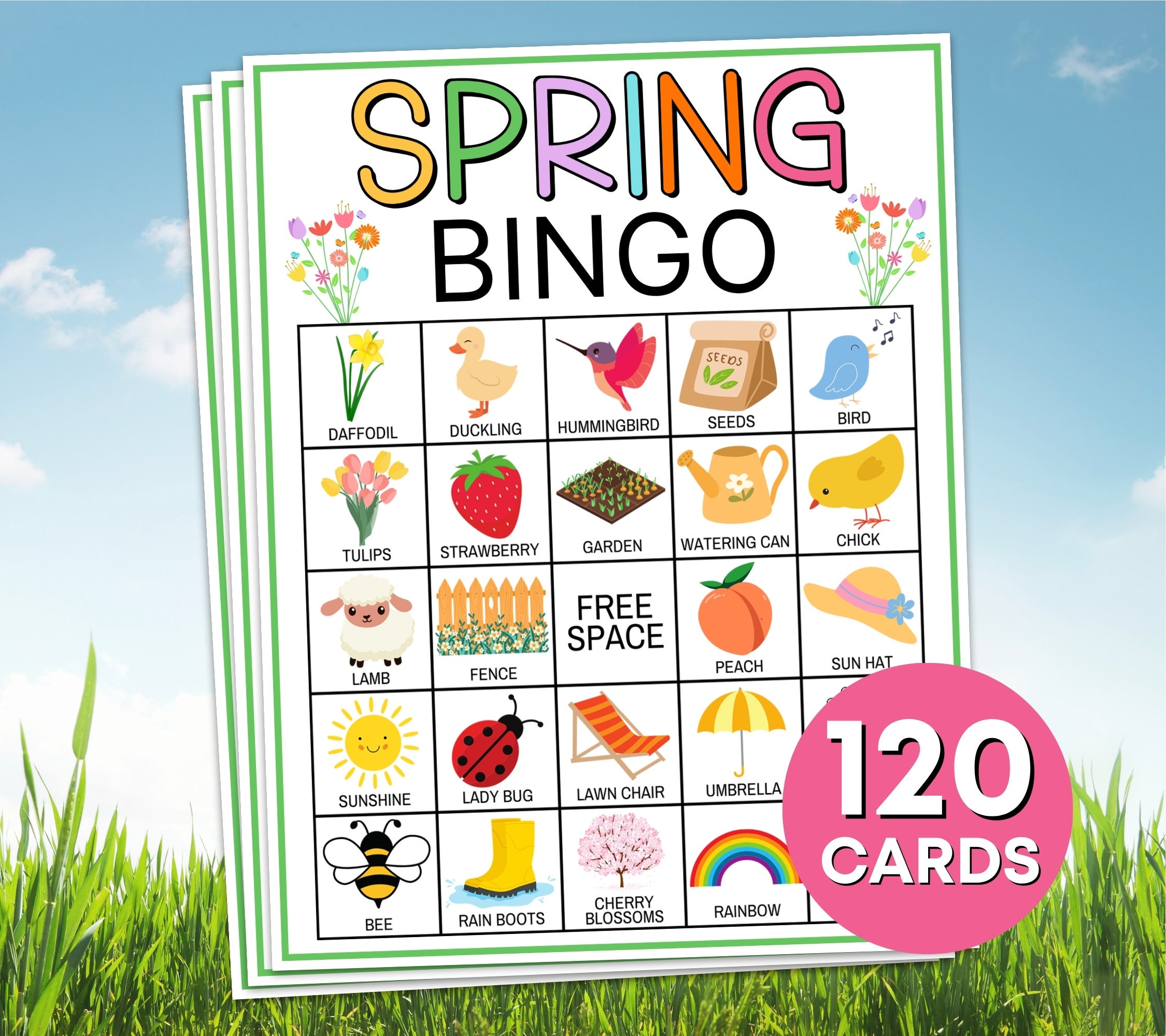 120 Spring Bingo Cards Printable Game, Spring Bingo Kids Classroom ...