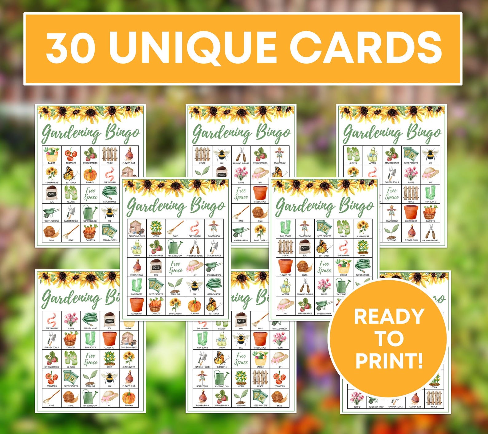 30 Gardening Bingo Cards Printable Game, Gardening Club Bingo Activity ...