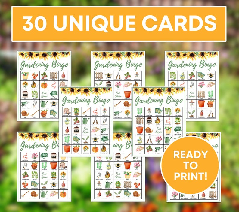 30 Gardening Bingo Cards Printable Game, Gardening Club Bingo Activity ...