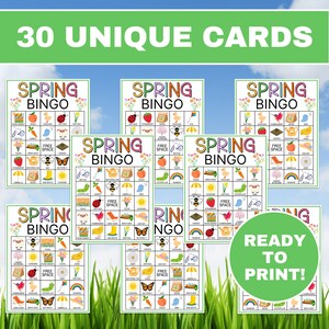 30 Spring Bingo Cards Printable Game, Spring Bingo Kids Classroom ...