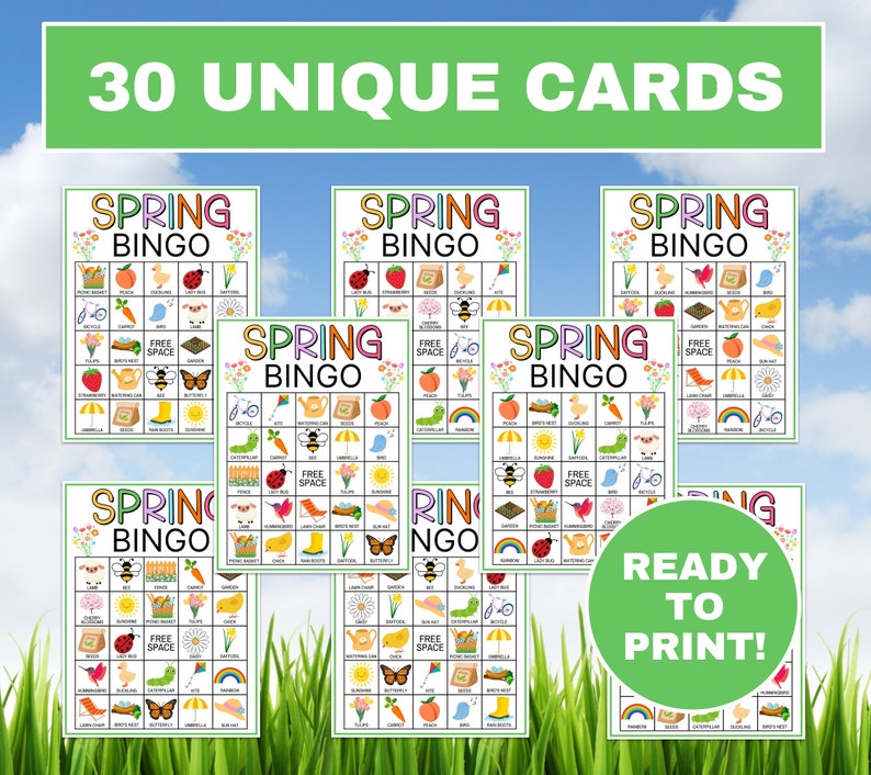 30 Spring Bingo Cards Printable Game, Spring Bingo Kids Classroom ...