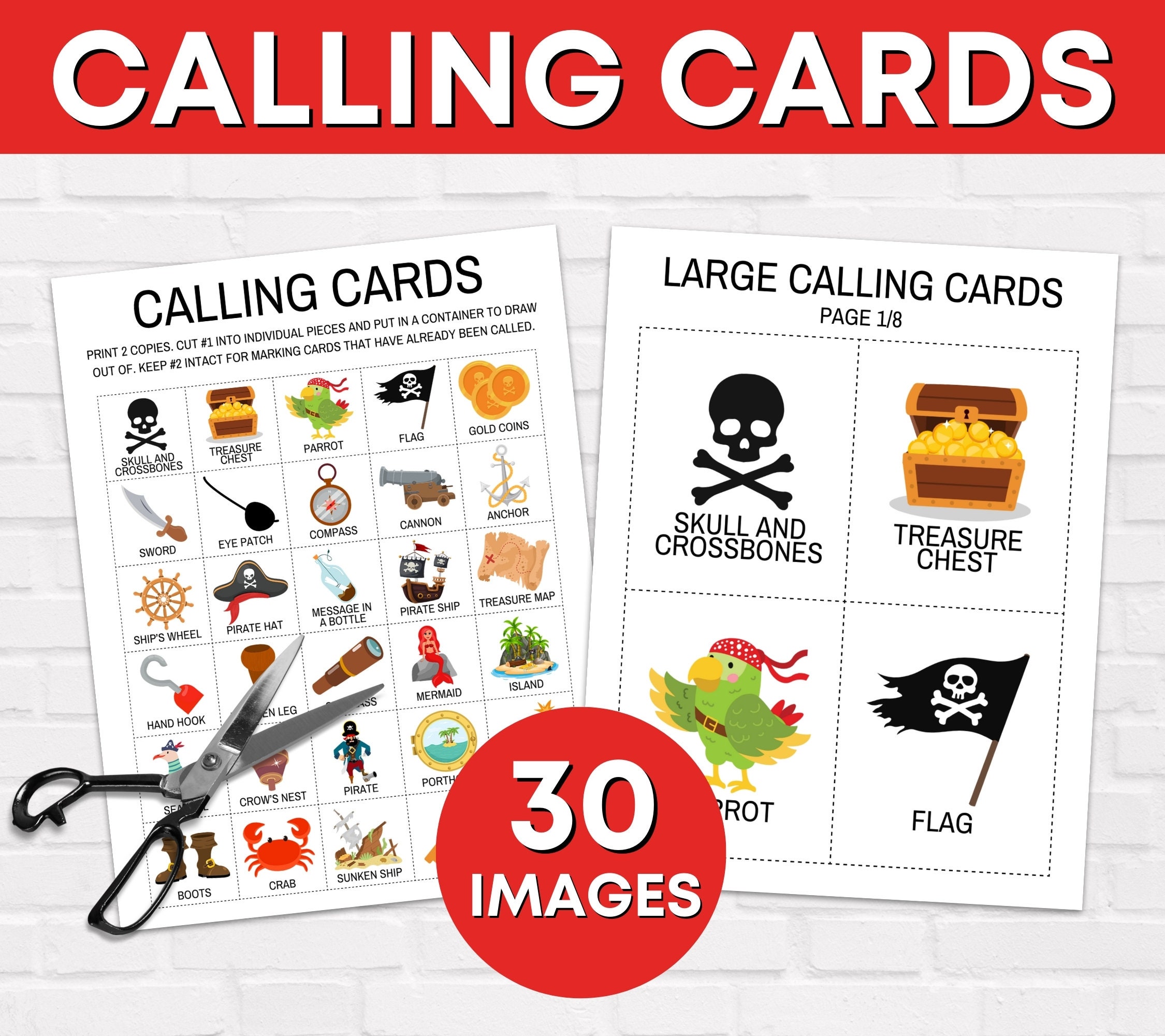 30 Pirate Bingo Cards Printable Game, Pirate Birthday Party Kids Bingo ...