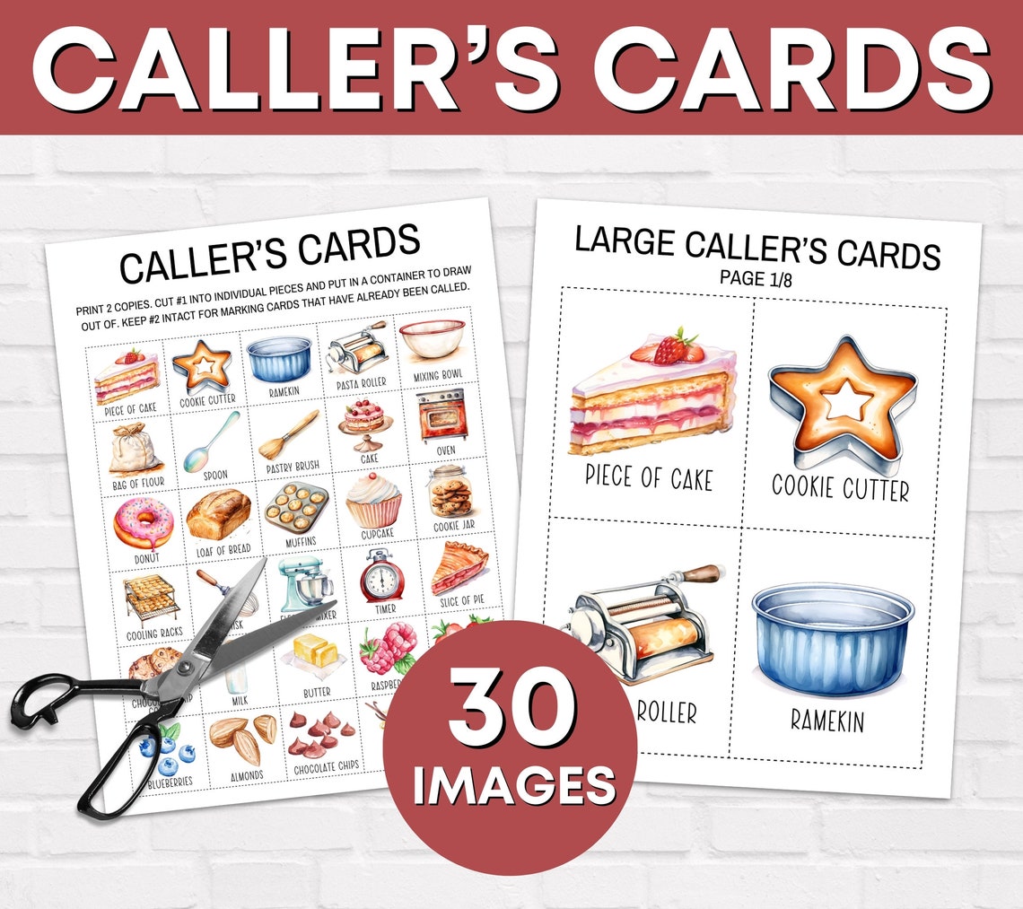 30 Baking Bingo Game Cards Printable, Baking Birthday Party Bingo ...