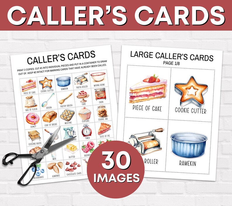 30 Baking Bingo Game Cards Printable, Baking Birthday Party Bingo ...