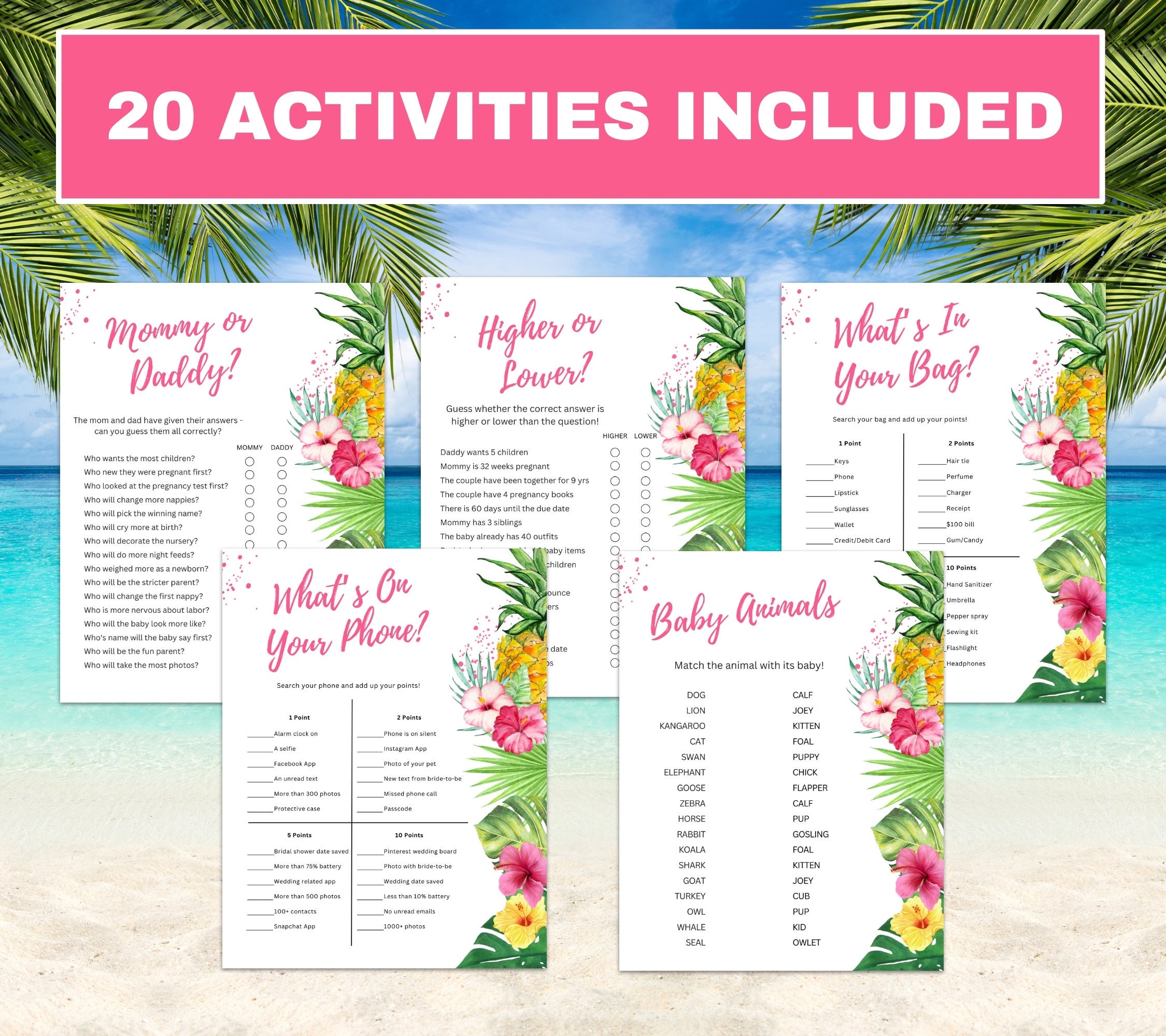 Aloha Baby Shower Games Printable Bundle, Aloha Tropical Baby Shower ...