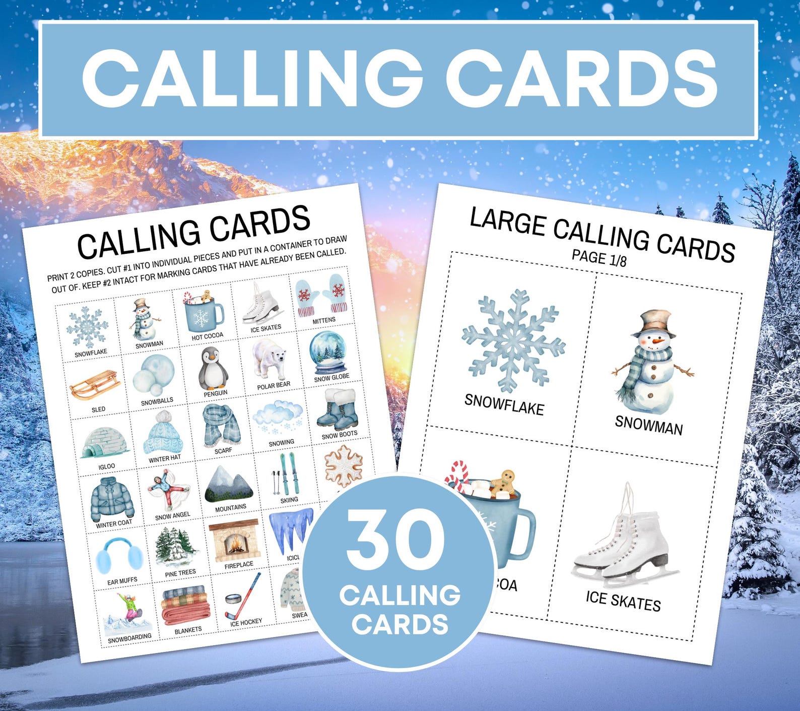 30 Winter Bingo Cards Printable Game,winter Bingo Board Activity for ...