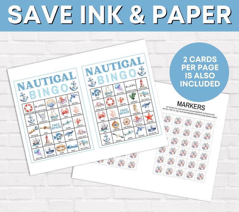 30 Nautical Bingo Cards Printable Game, Ocean Nautical Birthday Party ...