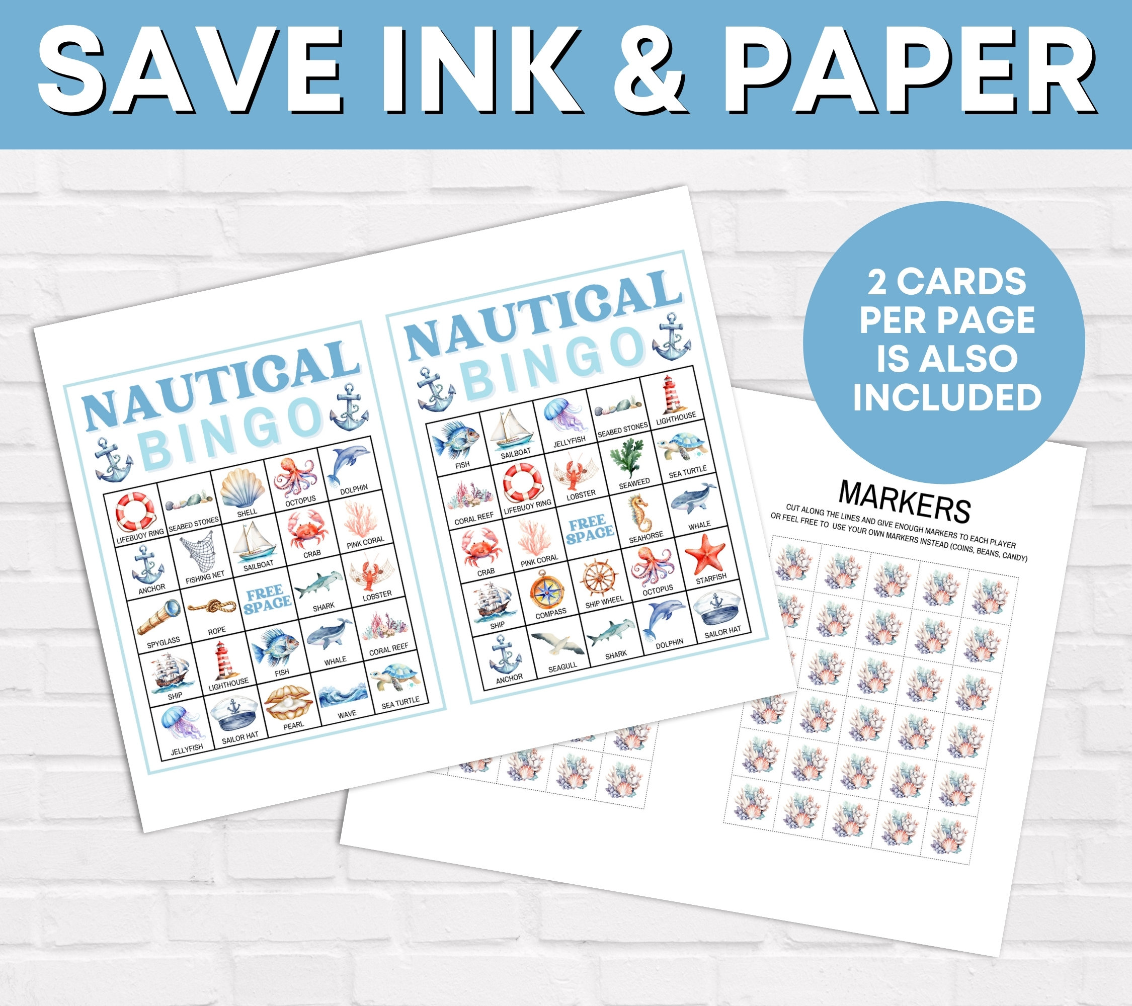 30 Nautical Bingo Cards Printable Game, Ocean Nautical Birthday Party ...