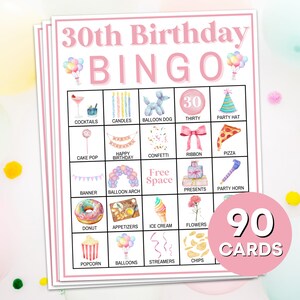 90 30th Birthday Bingo Cards Printable Game, 30th Birthday Party Bingo ...