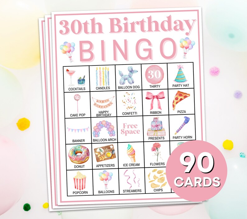 90 30th Birthday Bingo Cards Printable Game, 30th Birthday Party Bingo ...