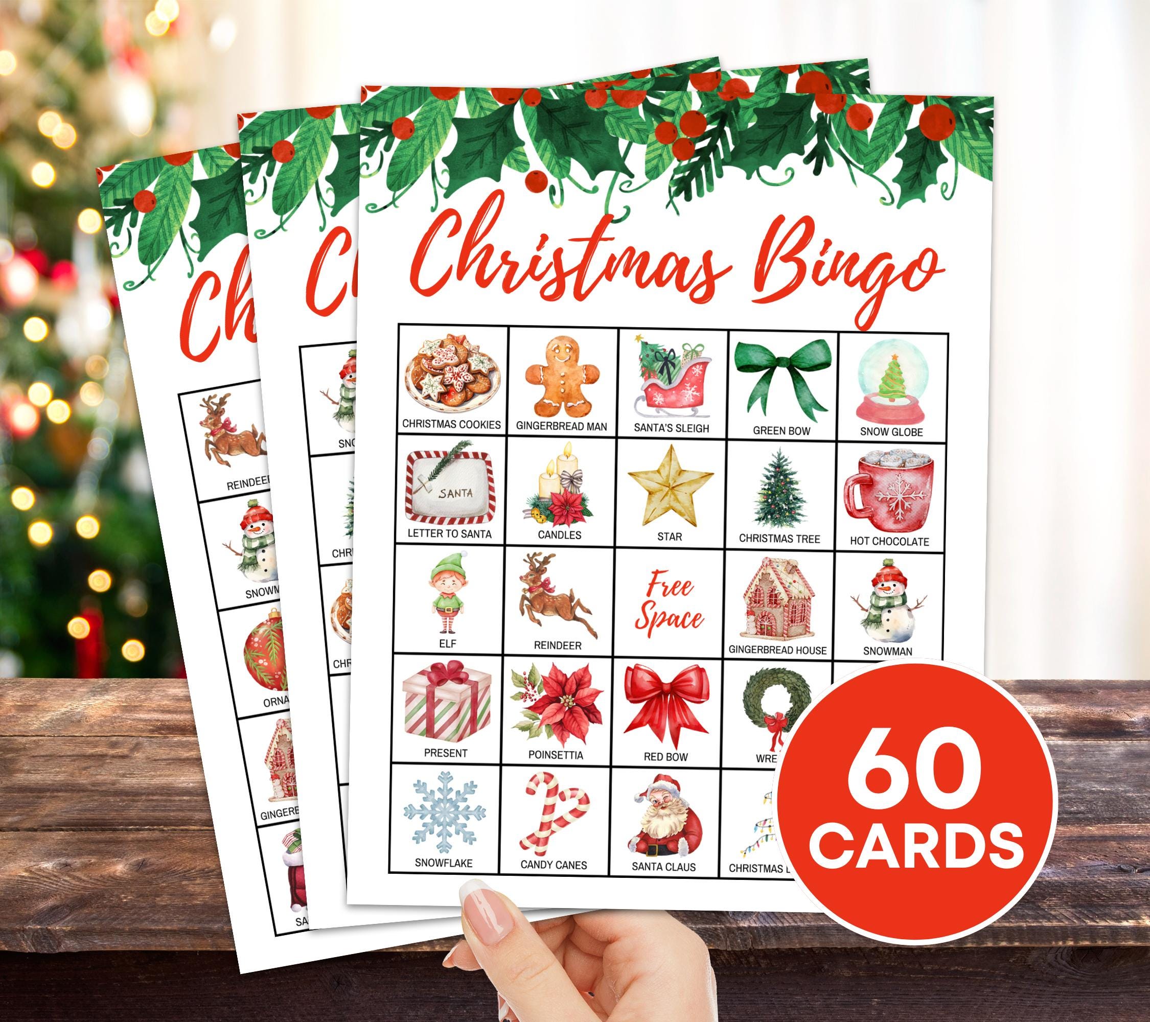 60 Christmas Bingo Card Printable Game,christmas Bingo Board,christmas ...