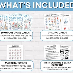 30 Nautical Bingo Cards Printable Game, Ocean Nautical Birthday Party ...