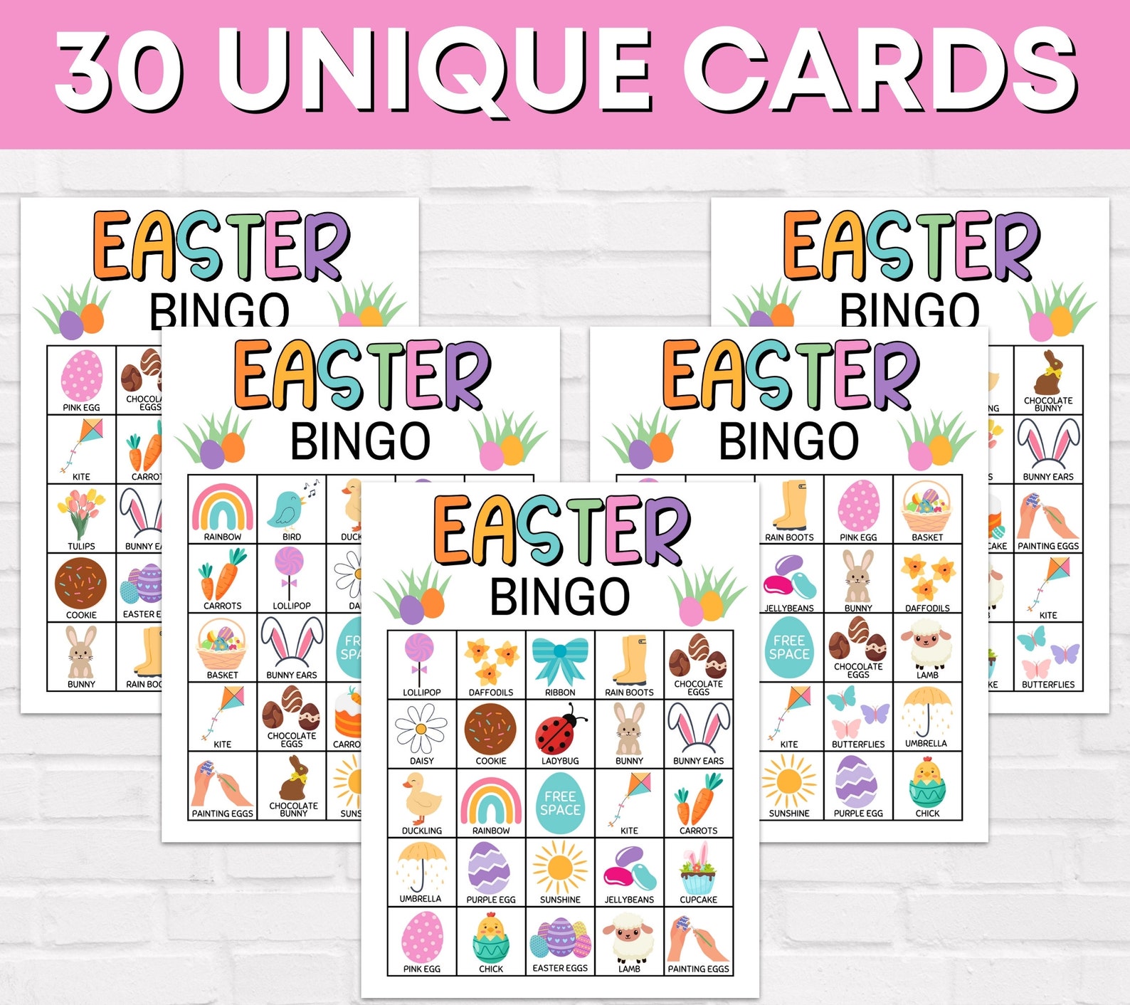 30 Easter Bingo Cards Printable Game, Easter Bingo Boards Activity for ...
