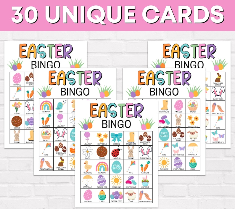 30 Easter Bingo Cards Printable Game, Easter Bingo Boards Activity for ...