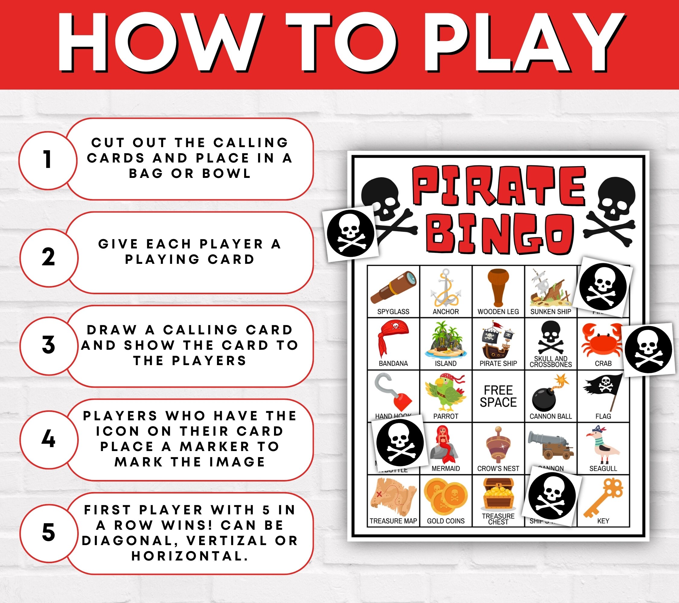 120 Pirate Bingo Cards Printable Game, Pirate Birthday Party Kids Bingo ...