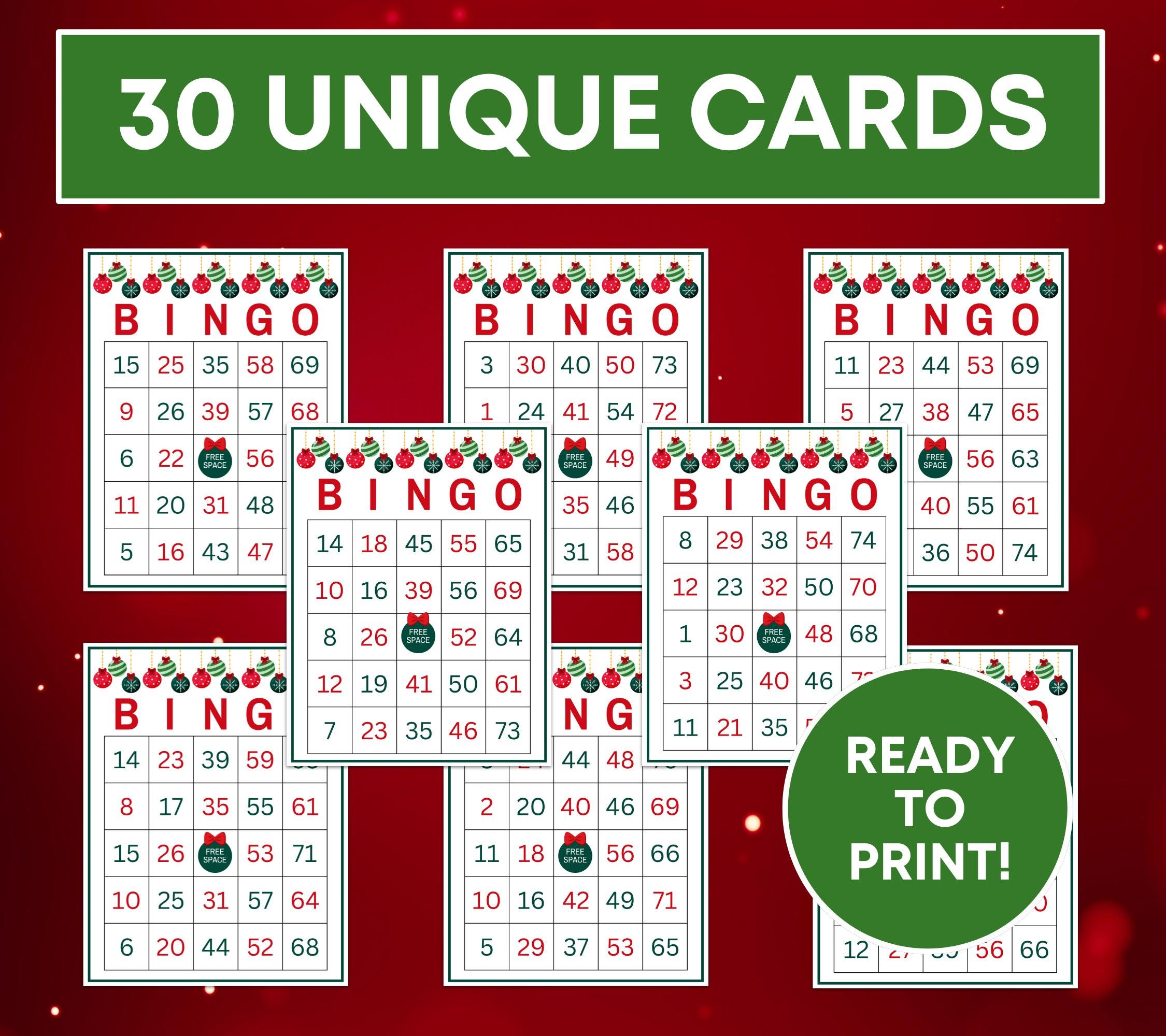 30 Christmas Bingo Card Printable Game,christmas Bingo Board Game for ...