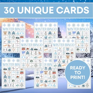 30 Winter Bingo Cards Printable Game,winter Bingo Board Activity for ...