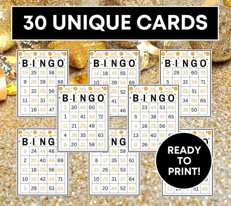30 New Years Eve Bingo Cards Printable Game, New Years Bingo Party Game ...