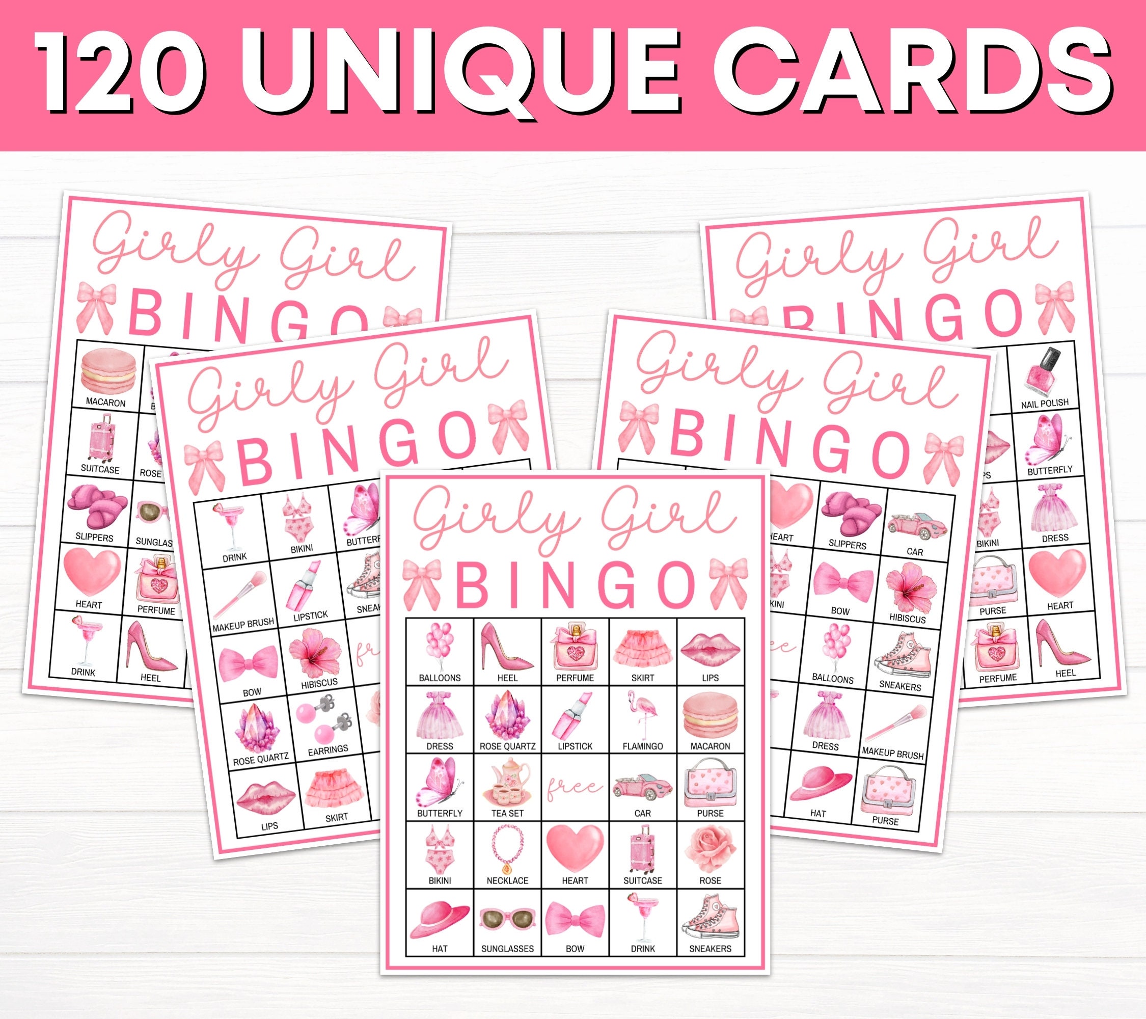 120 Girly Pink Aesthetic Bingo Cards Printable Game, Pink Girl Coquette ...